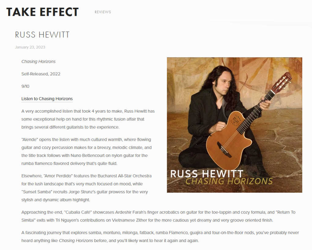 Review from TAKE EFFECT – Russ Hewitt Music